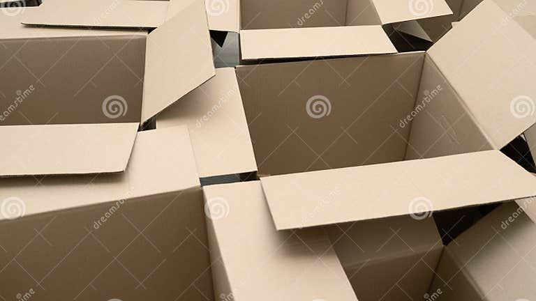 Open Cardboard Boxes Close-up, Cutout for Handle in Cardboard Box Stock ...