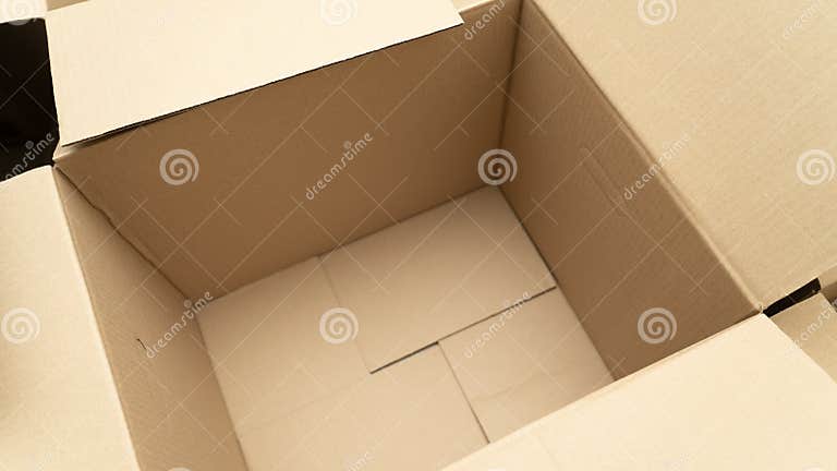 Open Cardboard Boxes Close-up, Cutout for Handle in Cardboard Box Stock ...