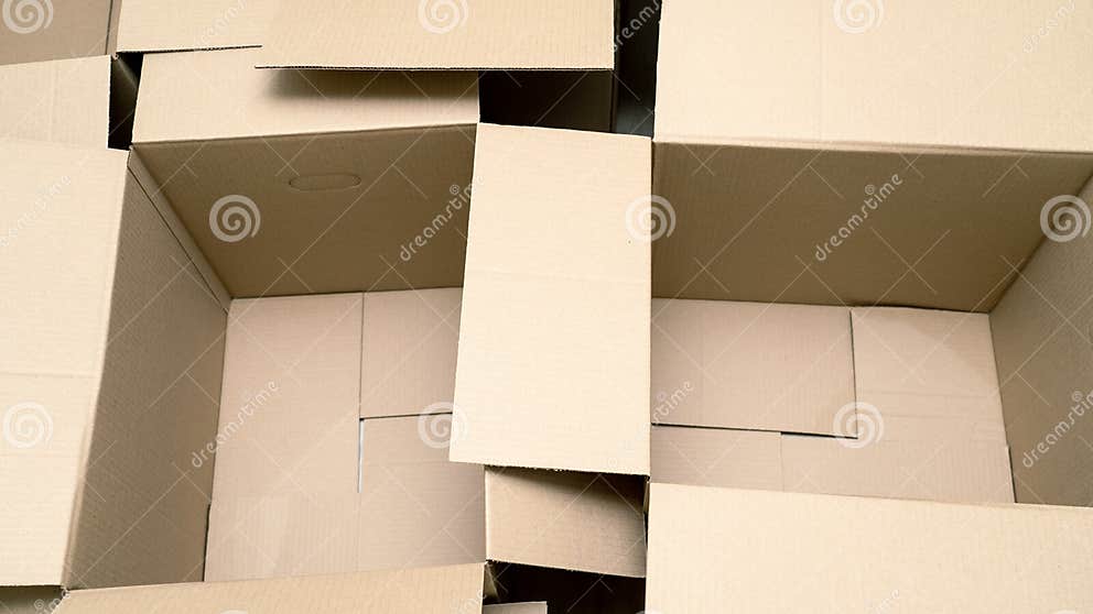 Open Cardboard Boxes Close-up, Cutout for Handle in Cardboard Box Stock ...