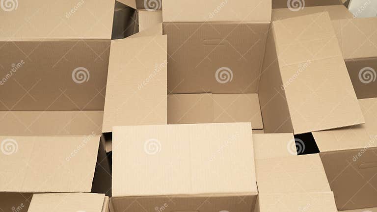 Open Cardboard Boxes Close-up, Cutout for Handle in Cardboard Box Stock ...