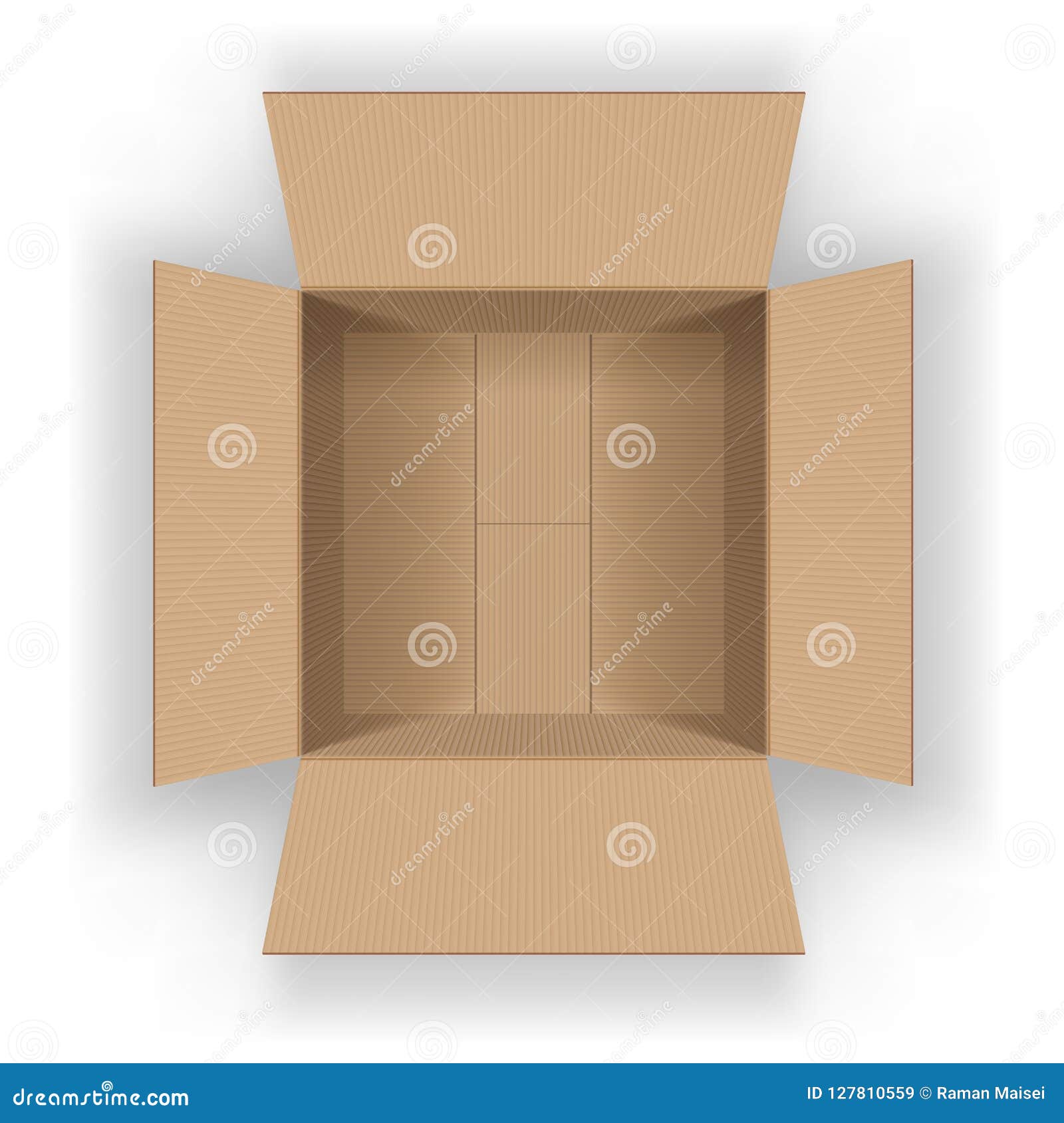 Cardboard Box Top View. Open Closed Boxes Inside And Top, Brown Pack ...
