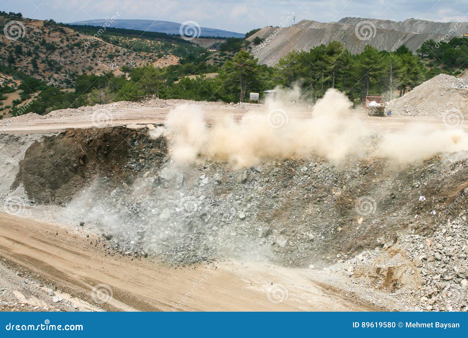 Open cast mine after blast stock photo. Image of explosion - 89619580