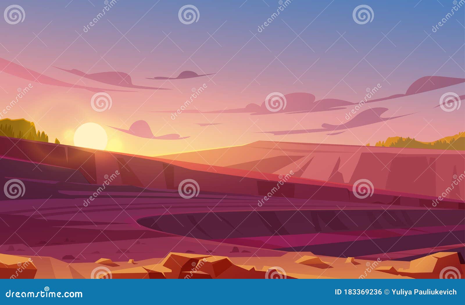 Open Cast Mining Quarry at Sunset Stock Vector - Illustration of ...