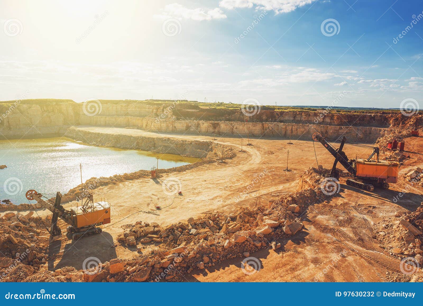 Open Cast Quarry, Machines, Excavators in Quarry Limestone Mining Stock ...