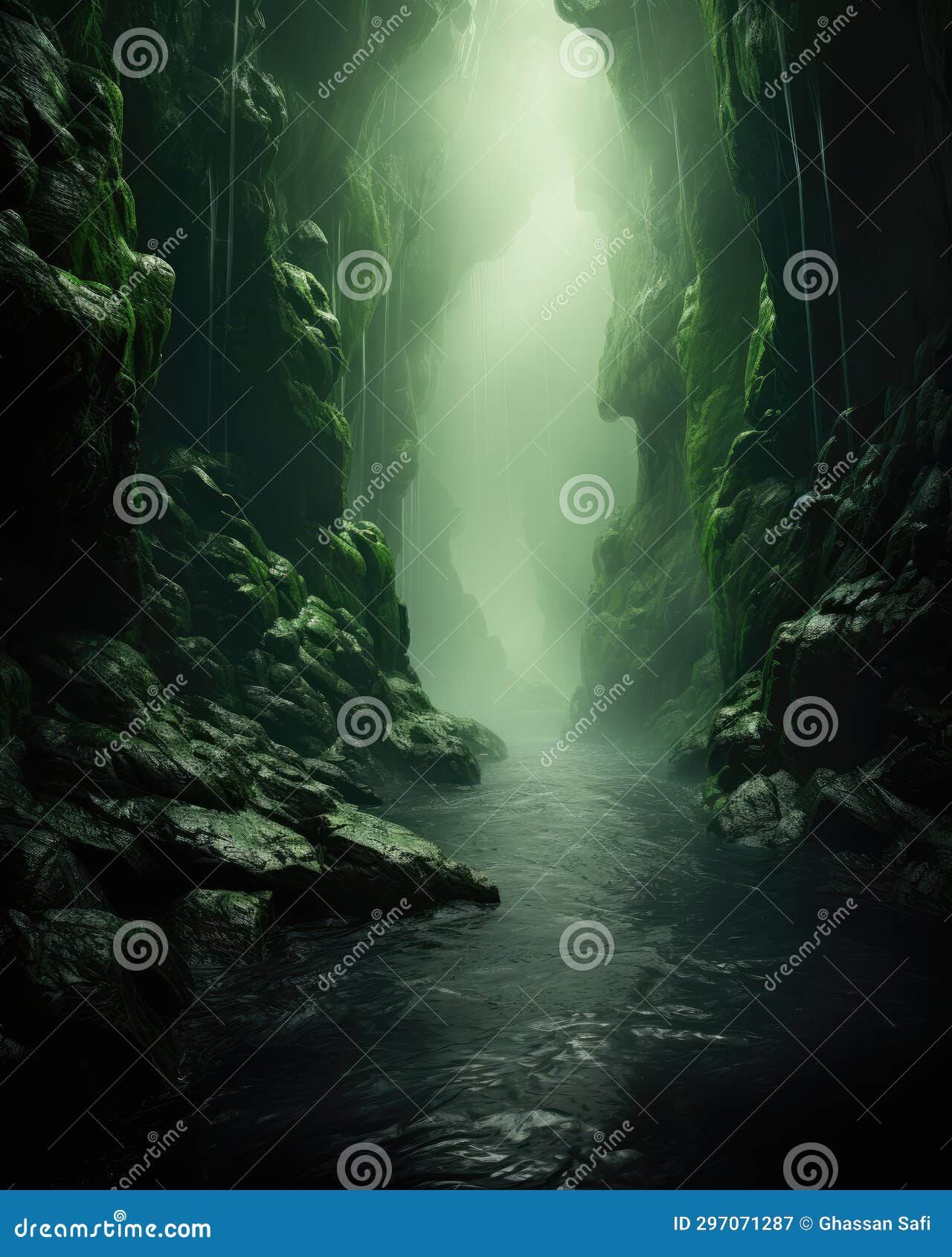 An Open Cave with a Water Stream Flowing through Stock Image - Image of ...