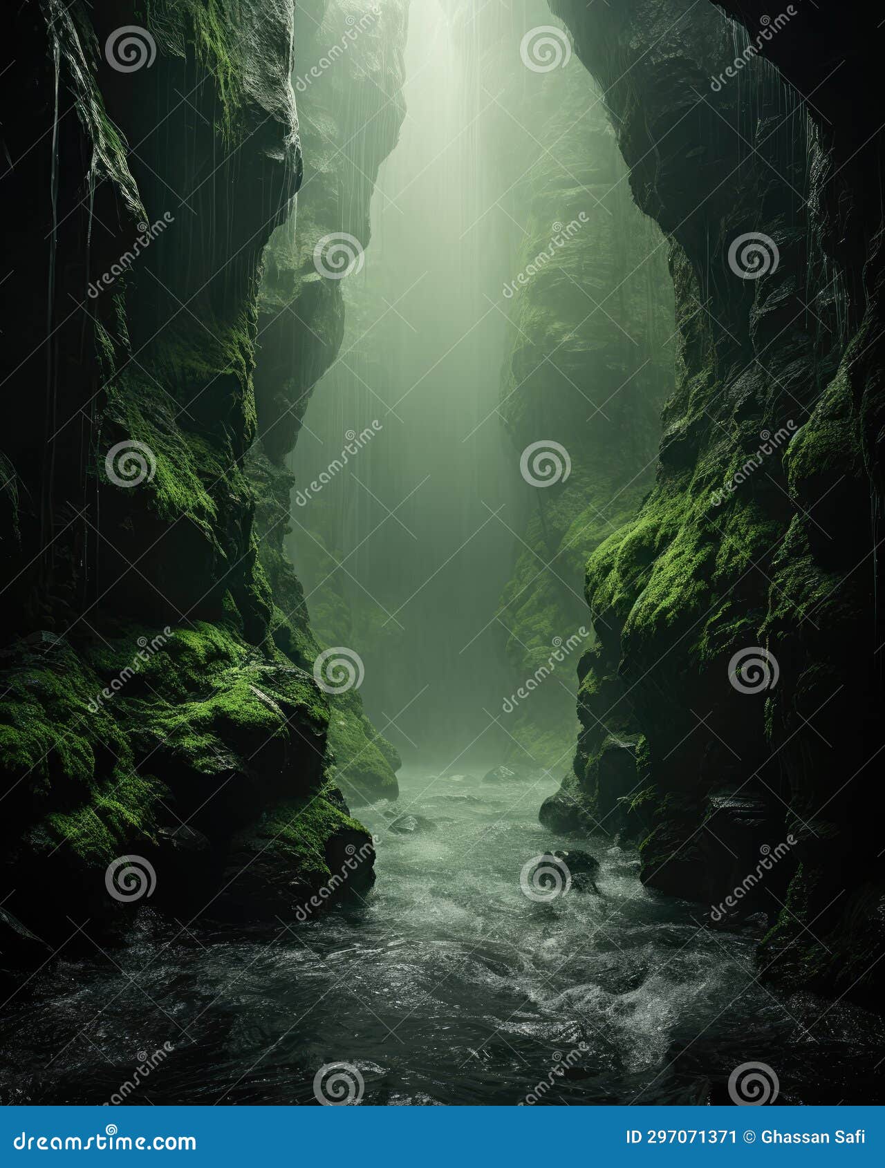 An Open Cave with a Water Stream Flowing through Stock Image - Image of ...
