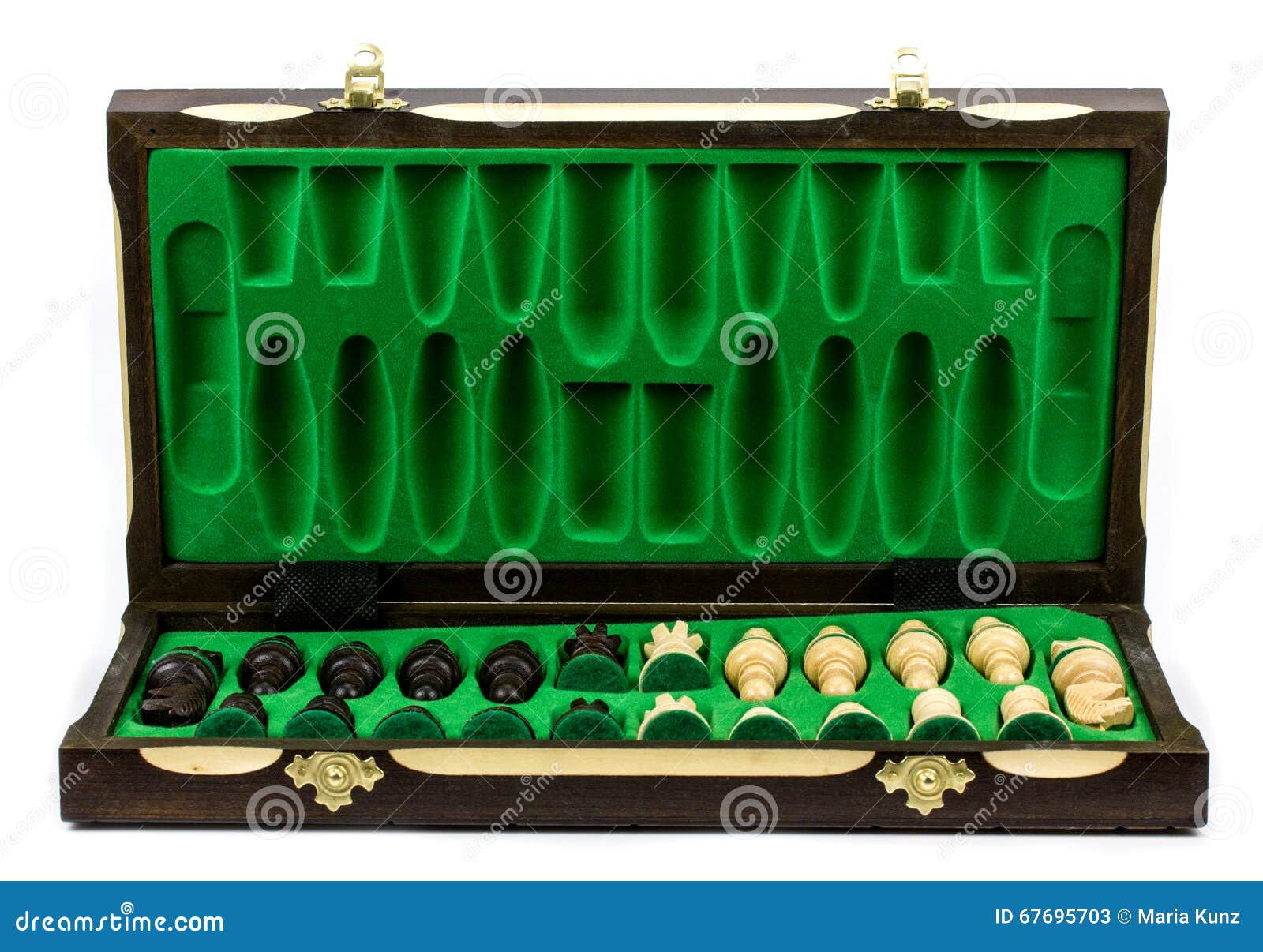 Open Chess Board with Chess Wooden Pieces Isolated on White Stock Image ...