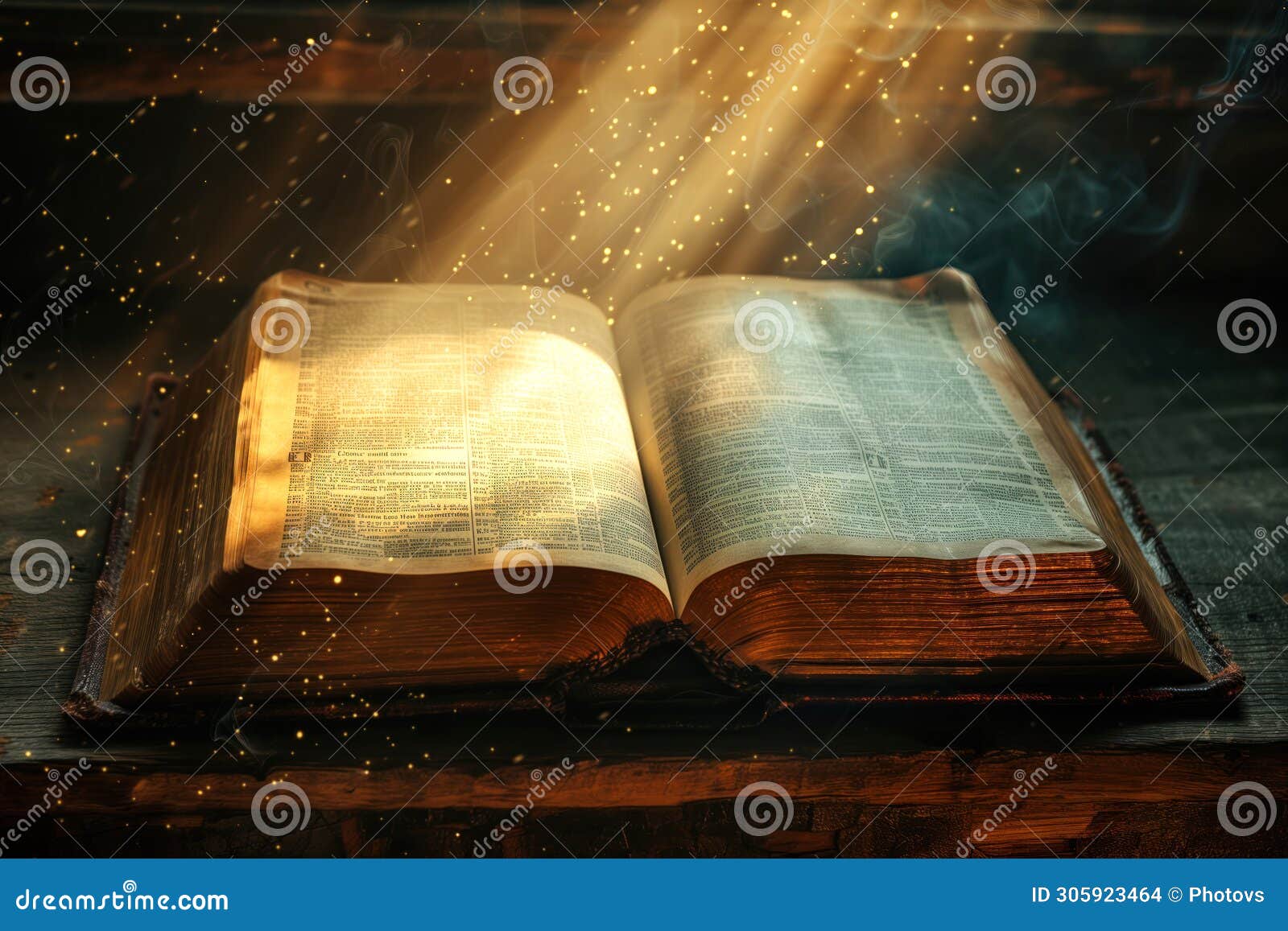 An Open Christian Holy Bible Book on Which Golden Rays of Light Fall ...