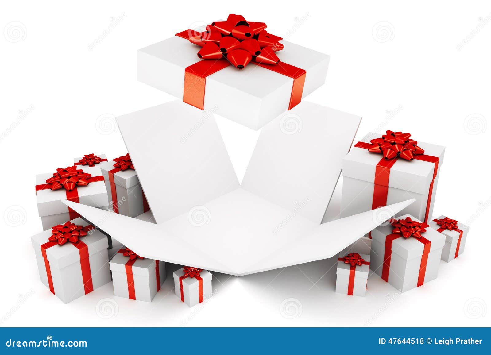 Open Christmas Presents Gift Boxes Tied With Velvet Ribbons And Pape ...