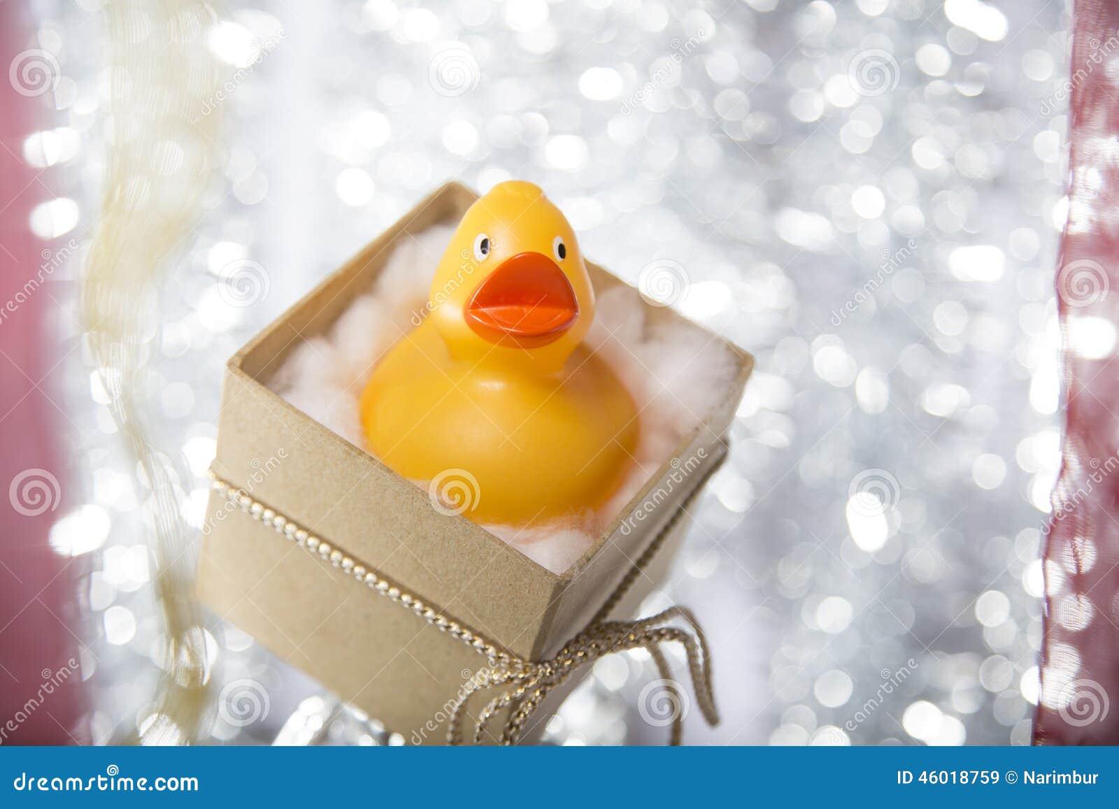 Open Christmas Gift Box with Rubber Duck Stock Image - Image of party ...