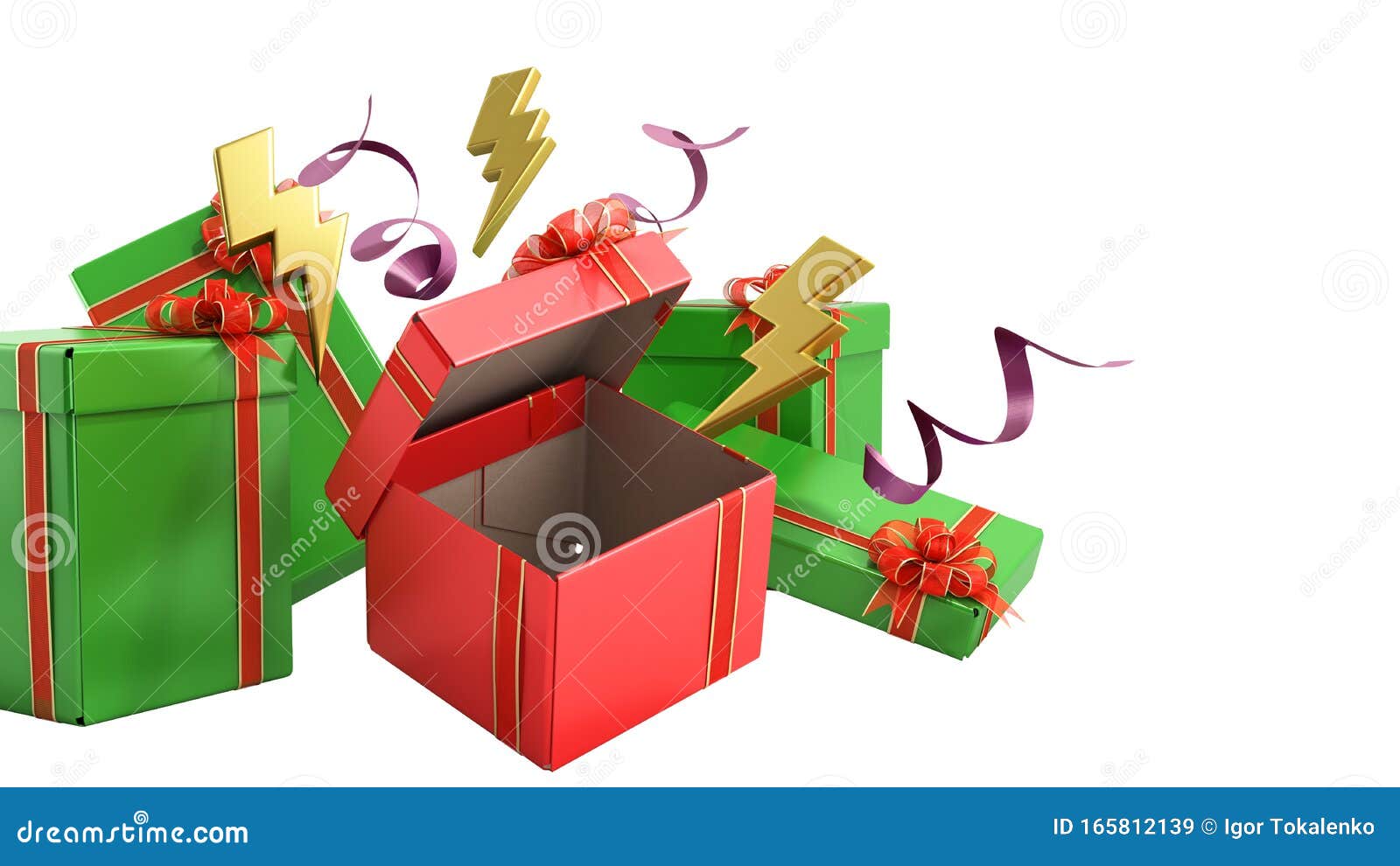 Open Christmas Gift Boxes and Accessories Background 3d Render on White ...