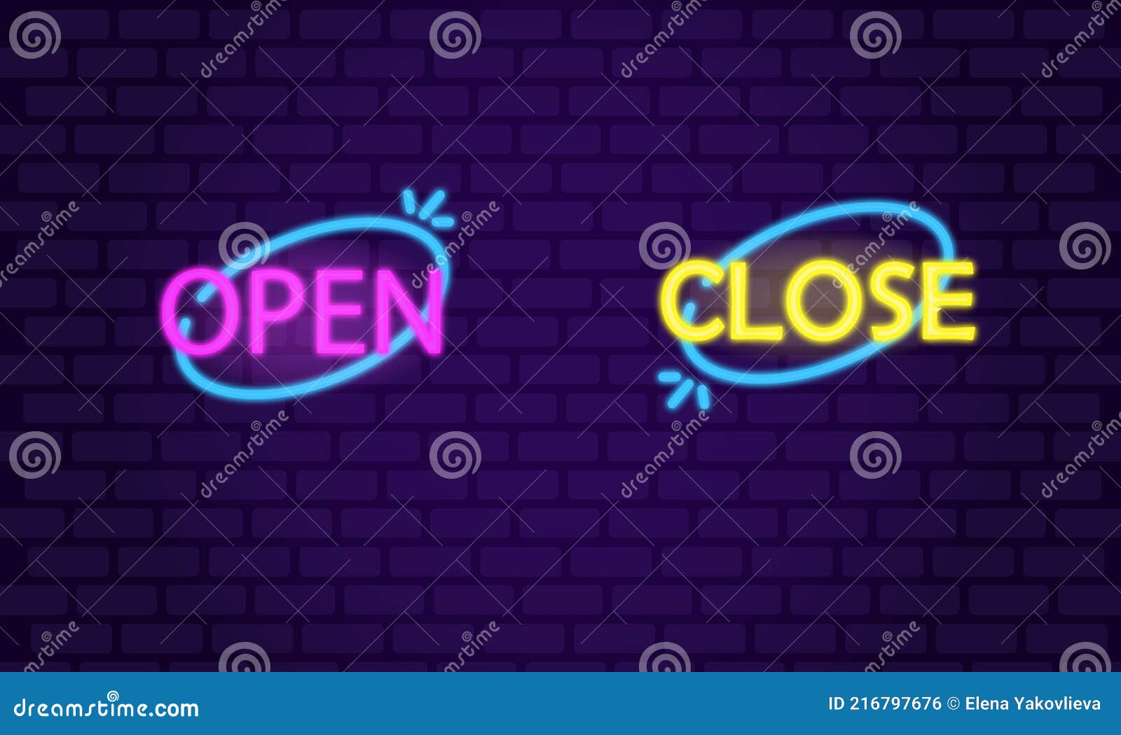 Neon, Open, Close, Sign, Concept, Illuminated, Night, Stock Vector ...