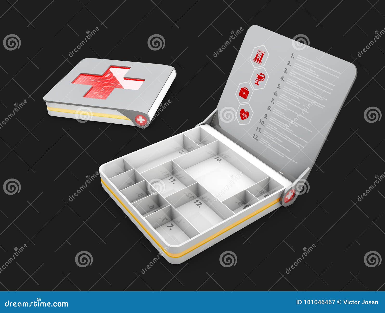 Open and Close First Aid Kit Box with Instruction, Isolated Black 3d ...