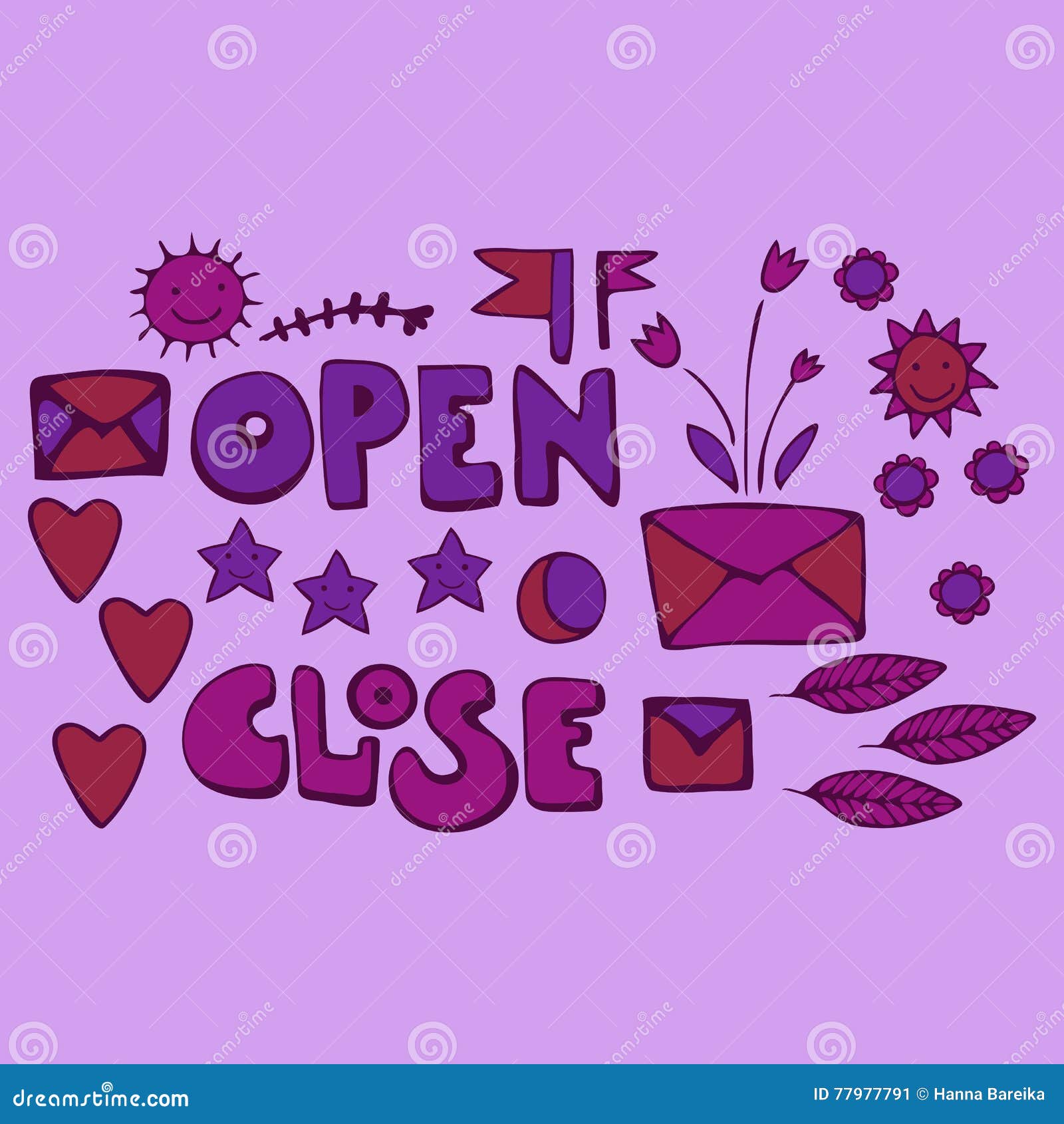 Open and Close Set of Isolated Hand Drawn Elements.Vector Illustration ...