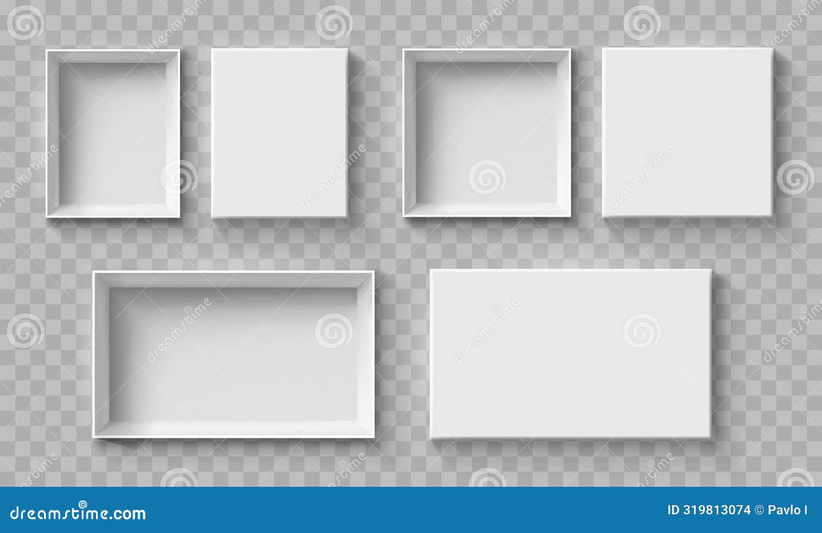 Open and Close White Gift Boxes Set, White Square Box Top View, Open ...