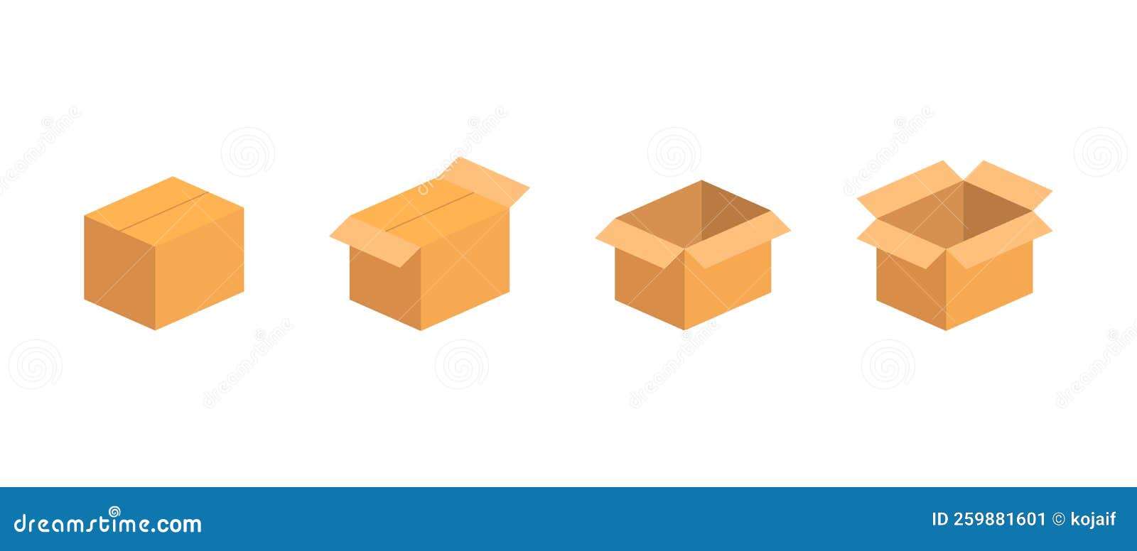 Open and Closed Boxes Vector Set. Cardboard Box Mockups. Carton ...