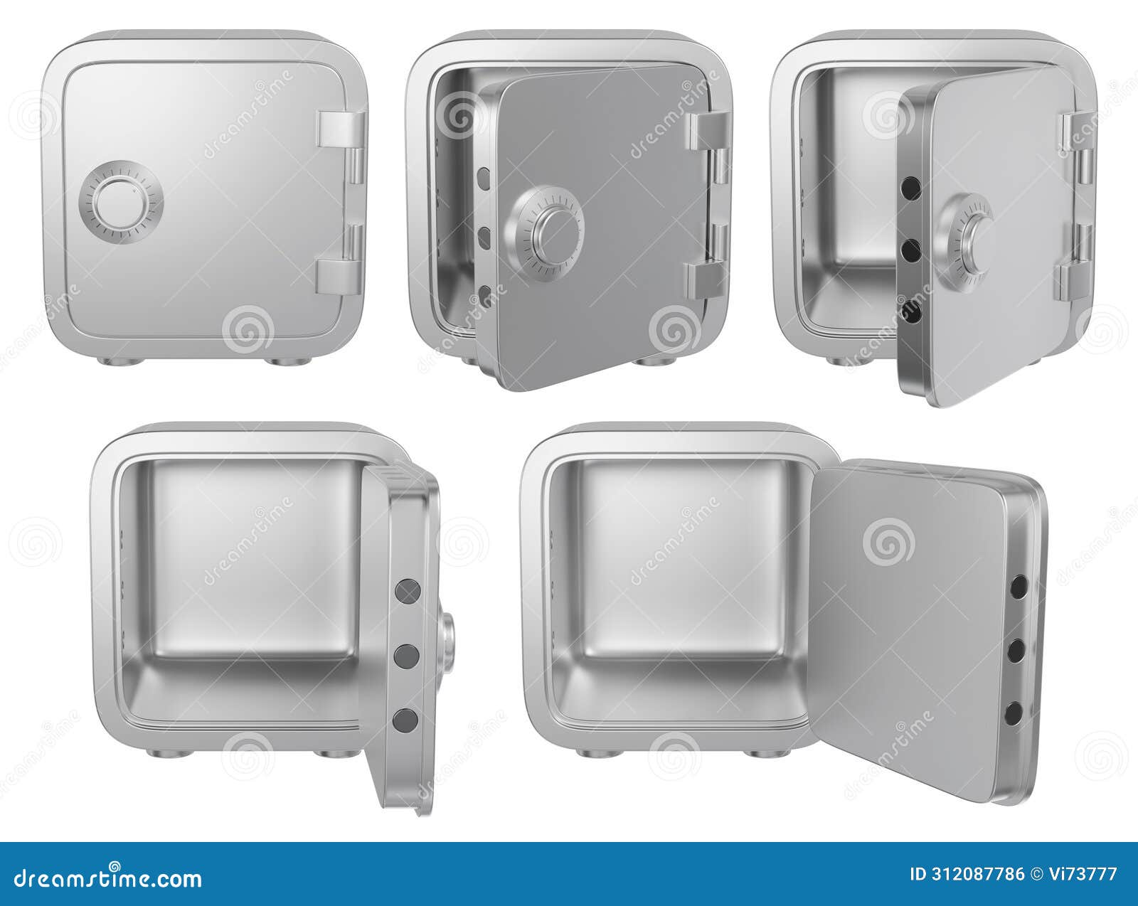 Open and Closed Cartoon Safe Set. Front View of Isolated Metal Safes ...