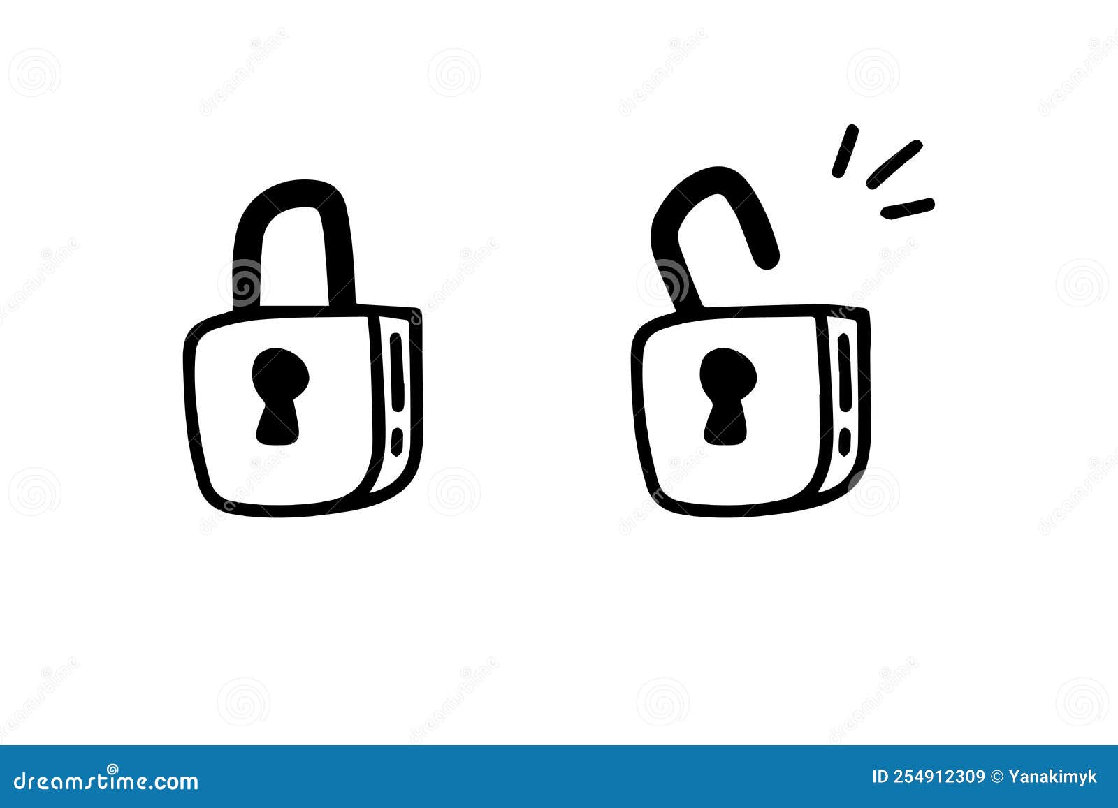 Open Closed Doodle Lock. Hand Drawn Sketch Style. the Concept of Lock ...