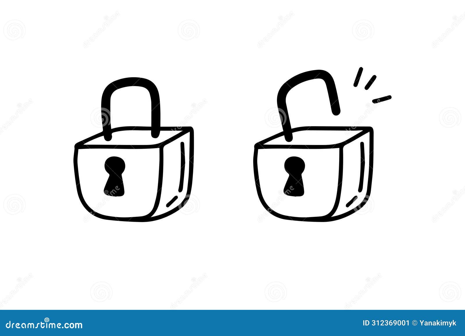 Open Closed Doodle Lock. Hand Drawn Sketch Style. the Concept of Lock ...