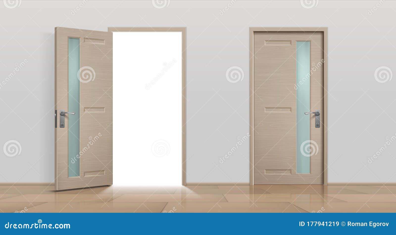 Open and Closed Doors. Realistic 3D White and Brown Home and Office ...