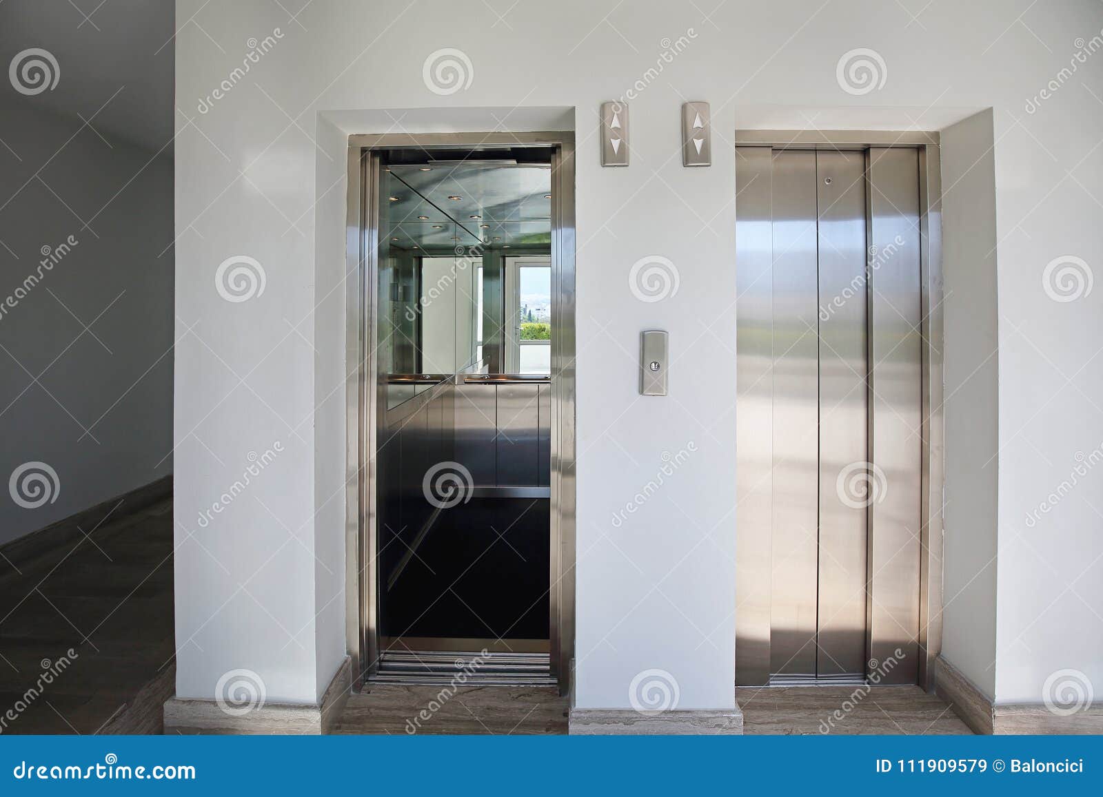 Lifts stock image. Image of stainless, door, contemporary - 111909579