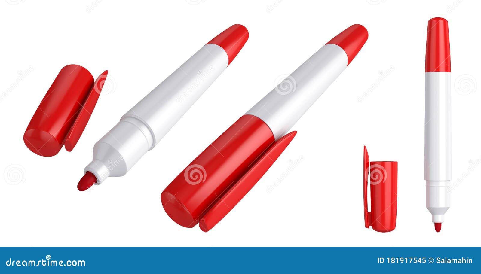 Open and Closed Marker Isolated on White, 3D Rendering Stock ...