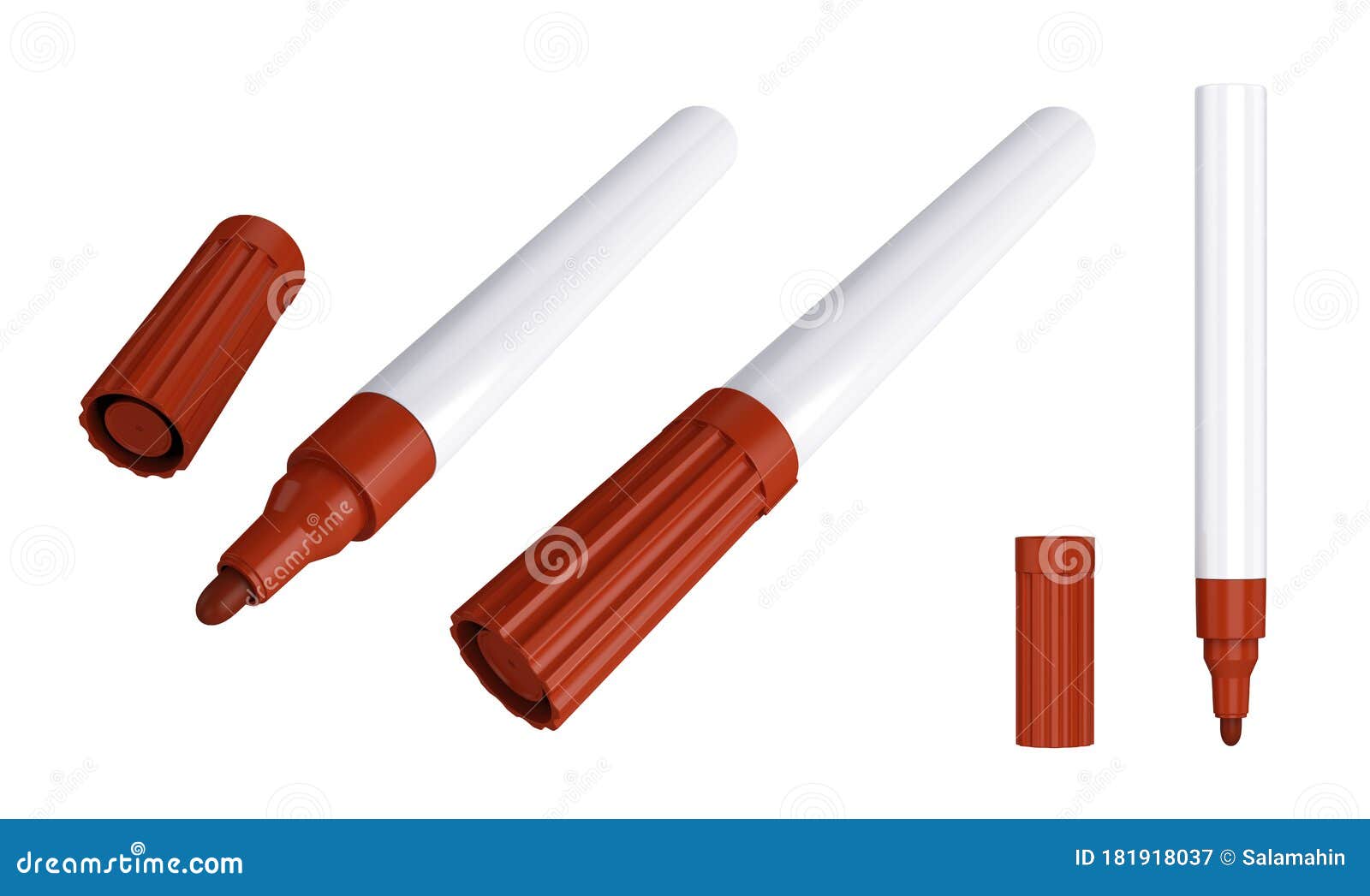 Open and Closed Markers Isolated on White Background, 3D Rendering ...