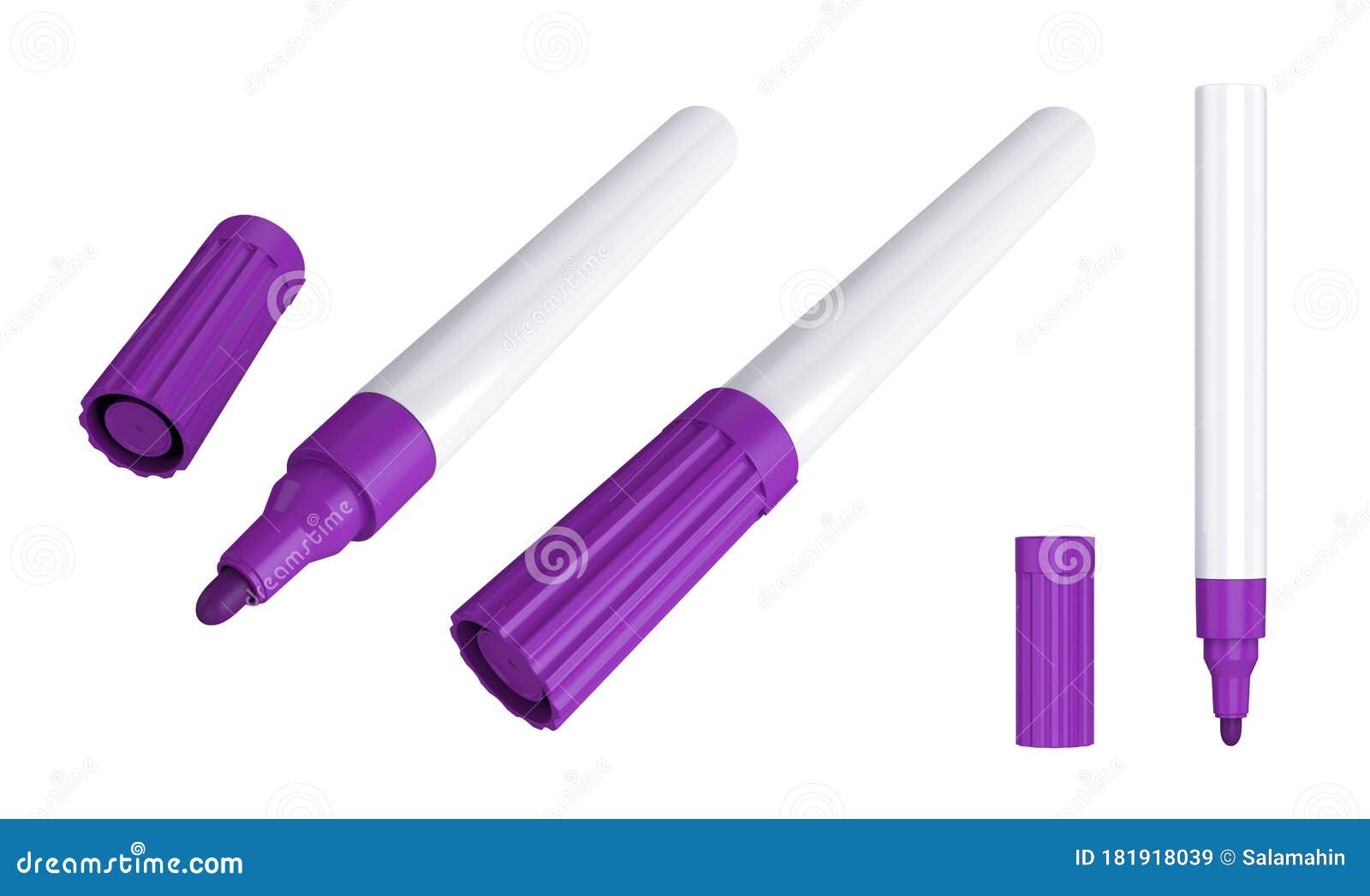 Open and Closed Markers Isolated on White Background, 3D Rendering ...