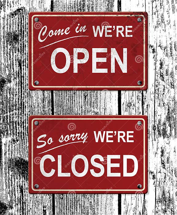 Open and Closed Metal Signs Stock Illustration - Illustration of black ...