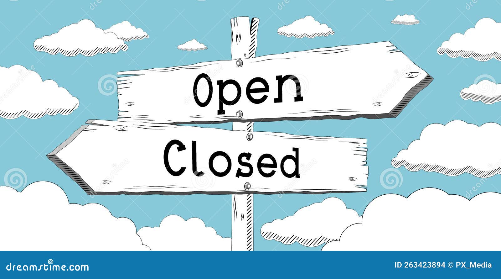 Open or Closed - Outline Signpost with Two Arrows Stock Illustration ...