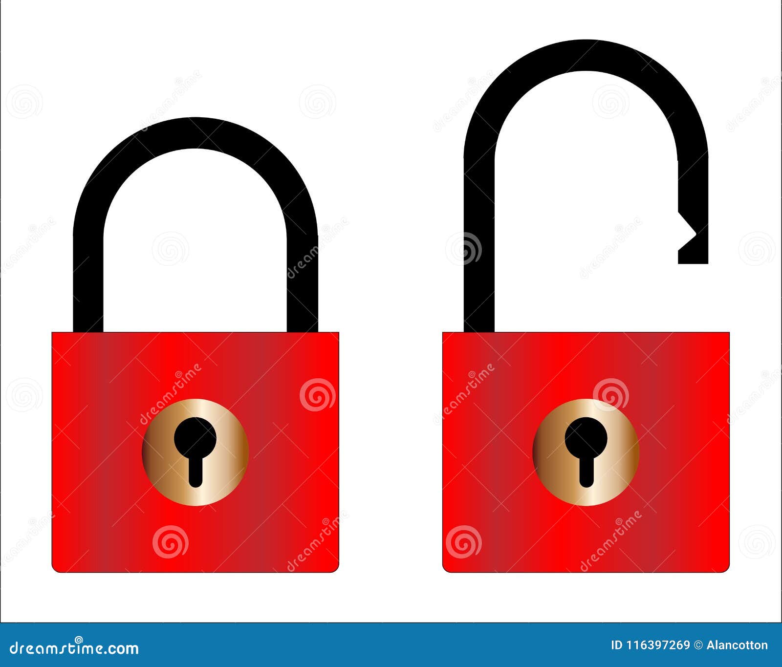 Open and Closed Padlock stock vector. Illustration of secure - 116397269