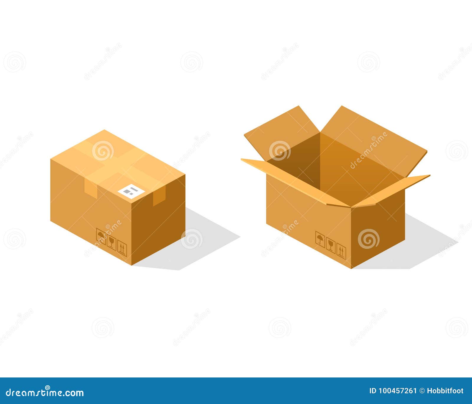 Open and Closed Paper Box Isometric. Stock Vector - Illustration of ...
