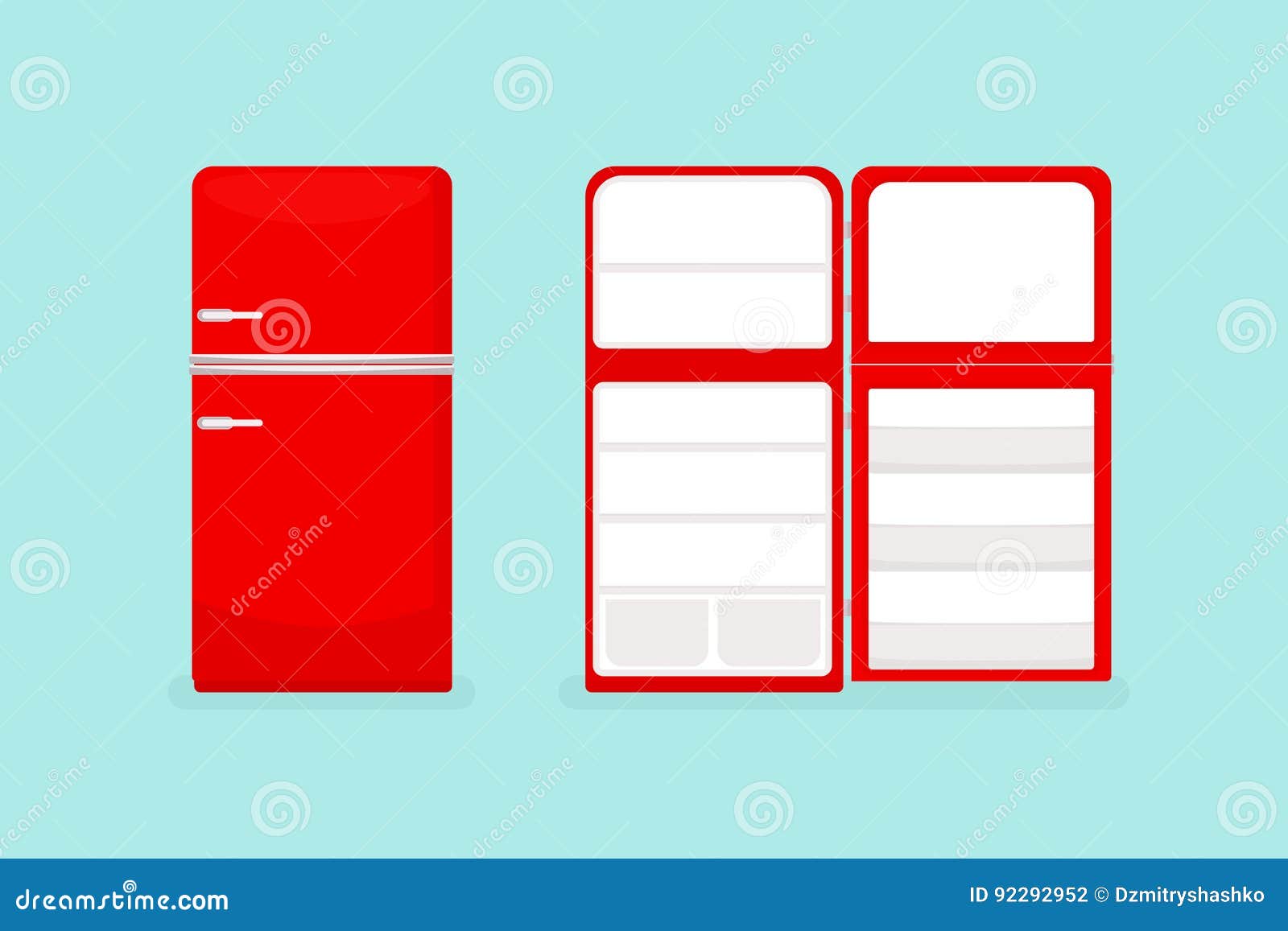 Open and closed red fridge stock vector. Illustration of interior ...