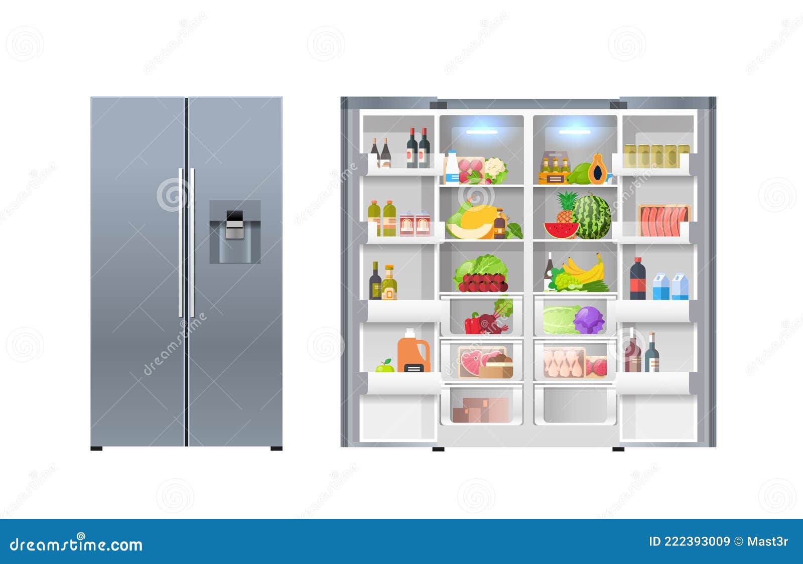 Refrigerator Fridge Realistic Set Of Isolated Cabinets With Different ...