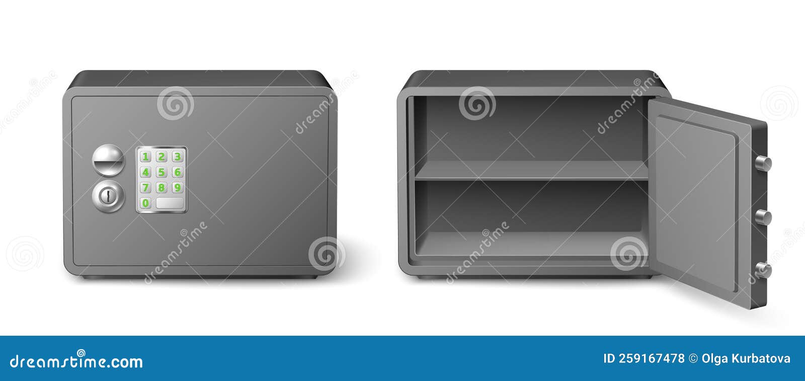 Open and Closed Safe. Realistic Steel Armored Box for Valuables, Money ...