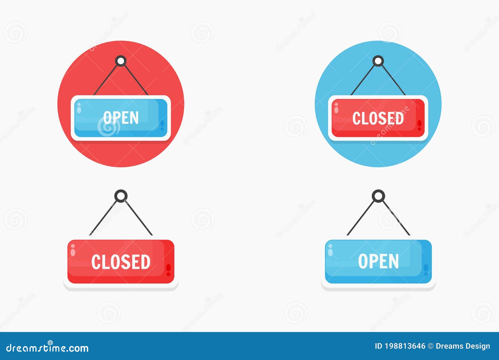 Open and closed sign stock vector. Illustration of design - 198813646