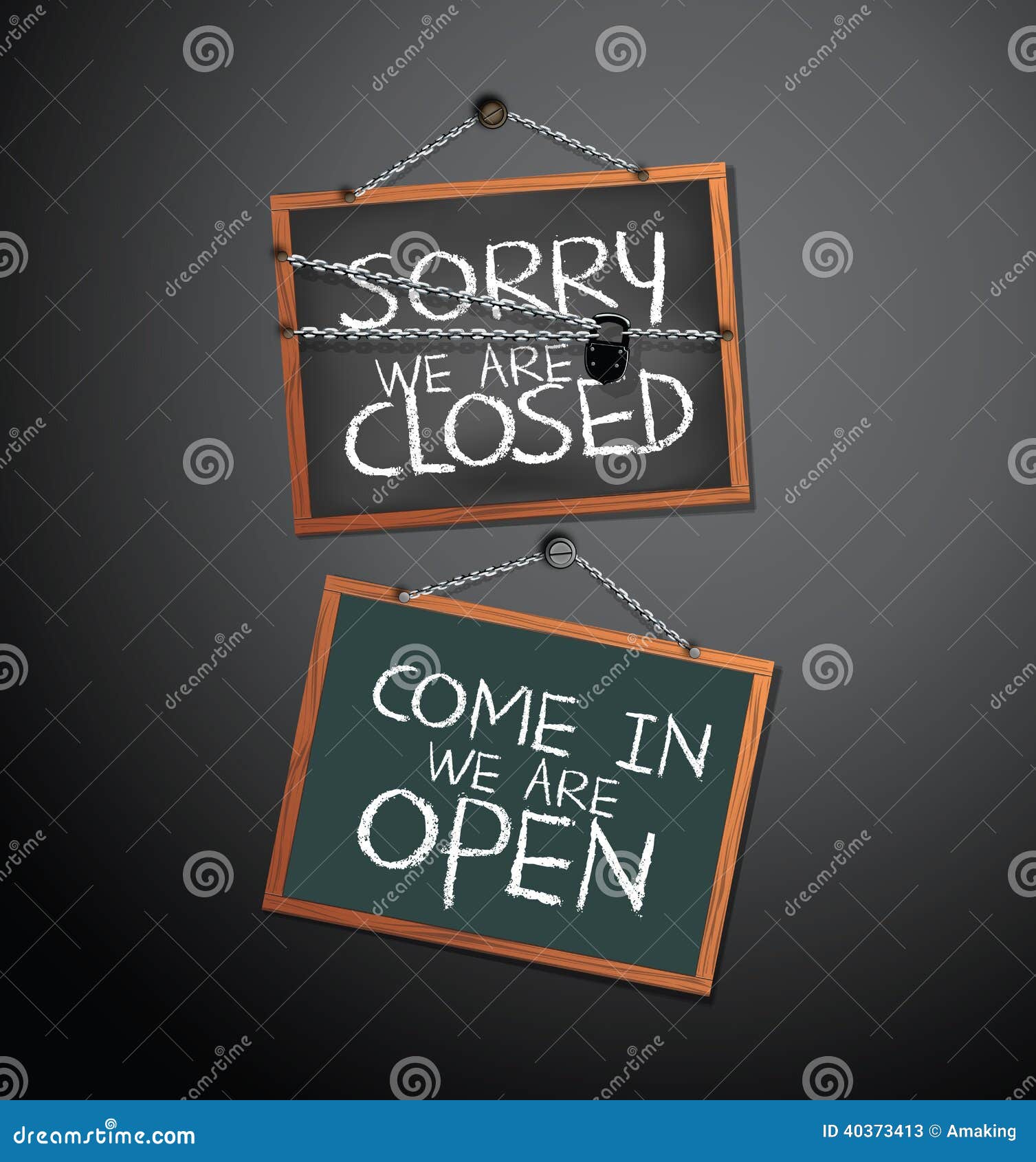 Open and Closed Signs on Blackboard Hanging with Chain Stock Vector ...