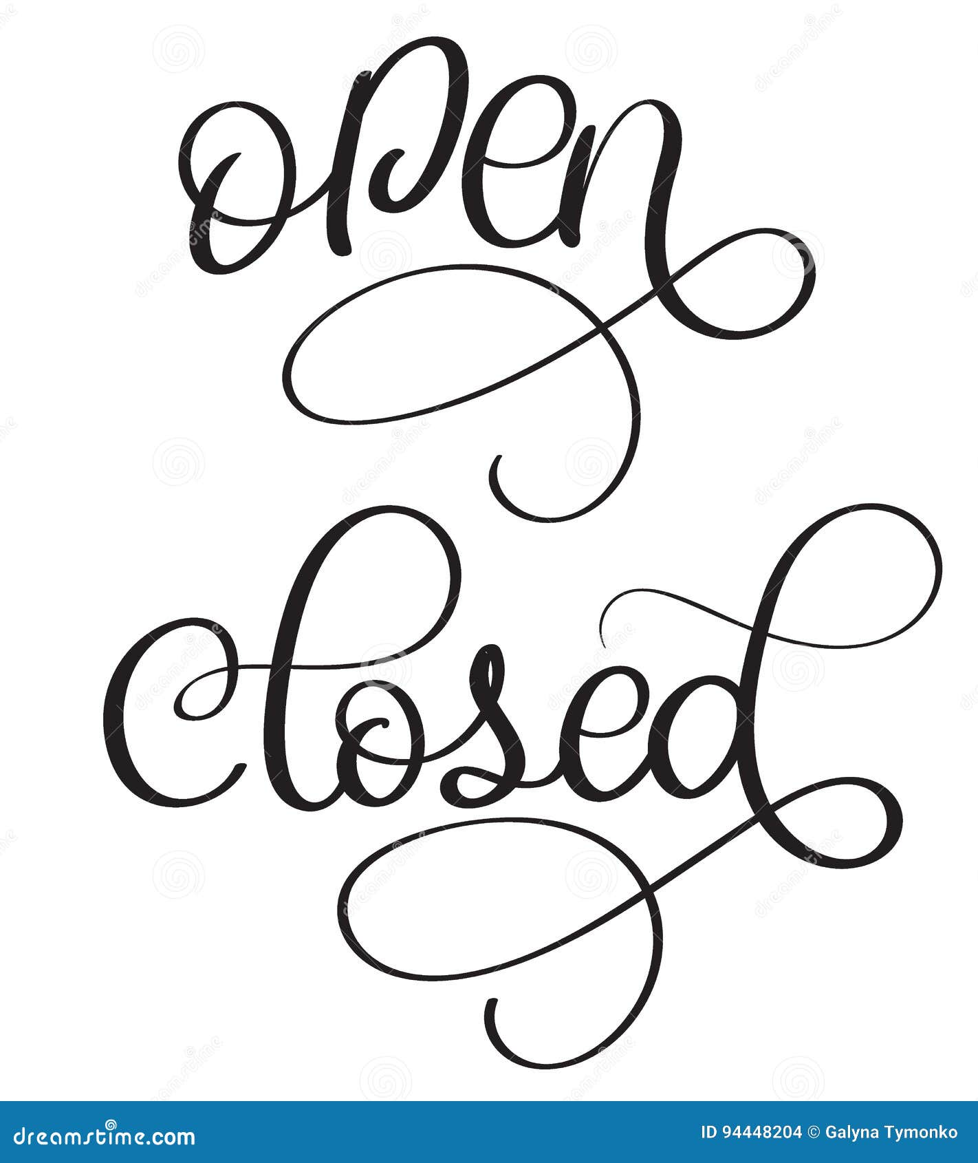 Open Closed Vector Vintage Text. Calligraphy Lettering Illustration ...
