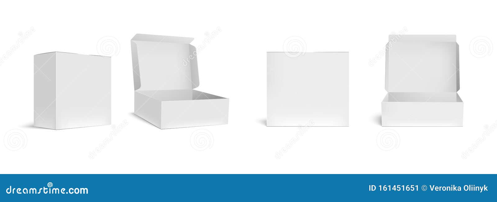 Open and Closed White Box Mockup. Opened Packaging Boxes, Empty ...