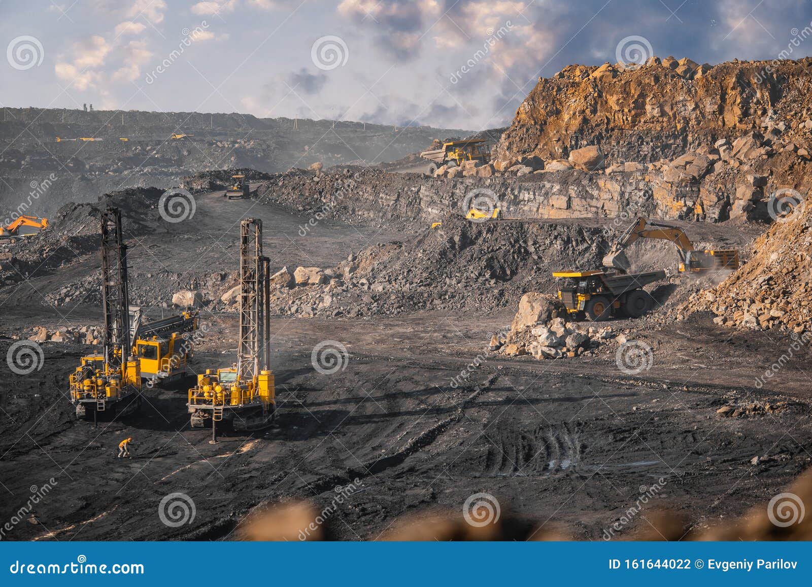Open Coal Mine. Drilling Machine Borer Installing Cast Explosives ...