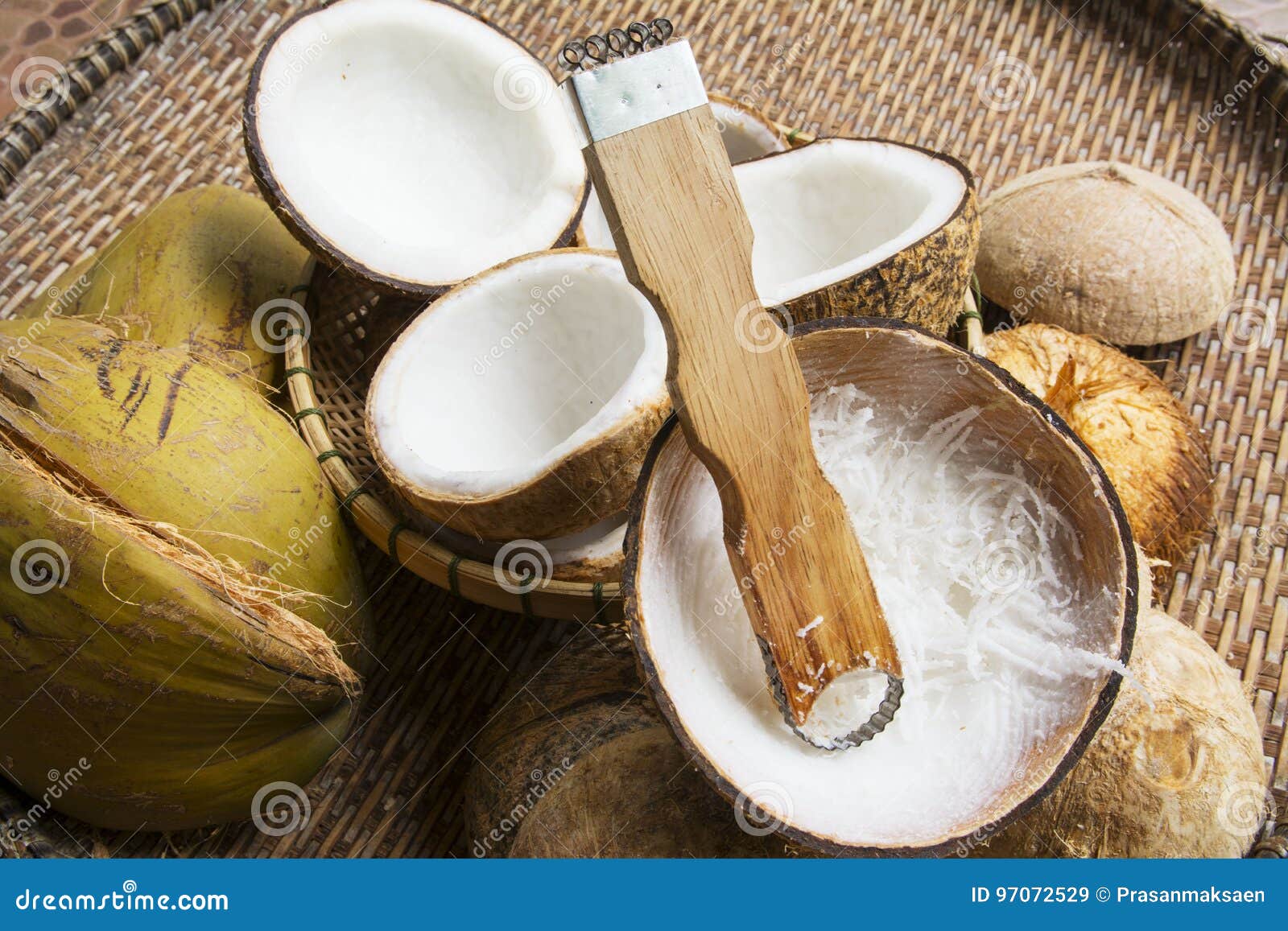 Open Coconut with Coconut Peel Stock Image - Image of fresh, peels ...