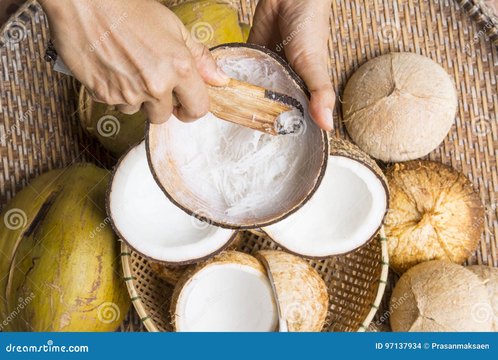 Open Coconut with Coconut Peel Stock Photo - Image of girl, exotic ...
