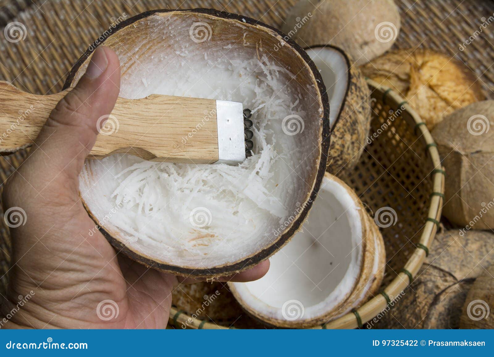 Open coconut stock photo. Image of eating, bamboo, fruit - 97325422