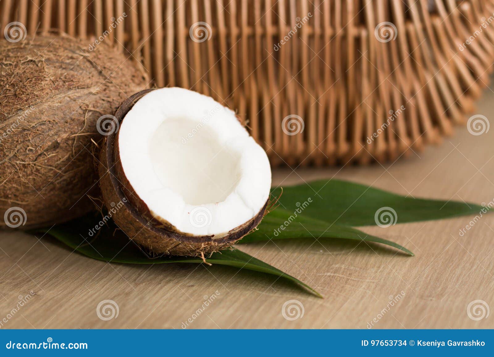 Open Coconut on Rattan Background Stock Photo - Image of coco, life ...