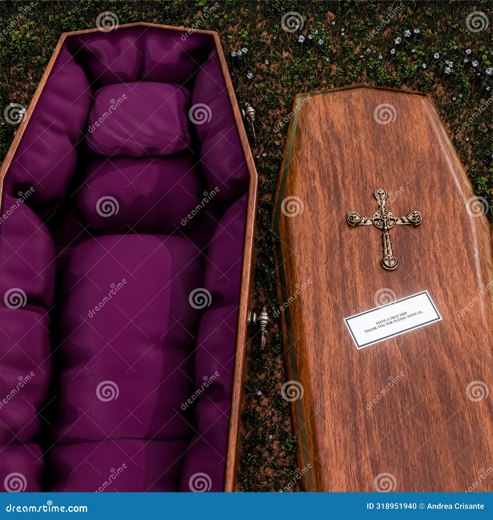 Open coffin on green field stock illustration. Illustration of symbol ...