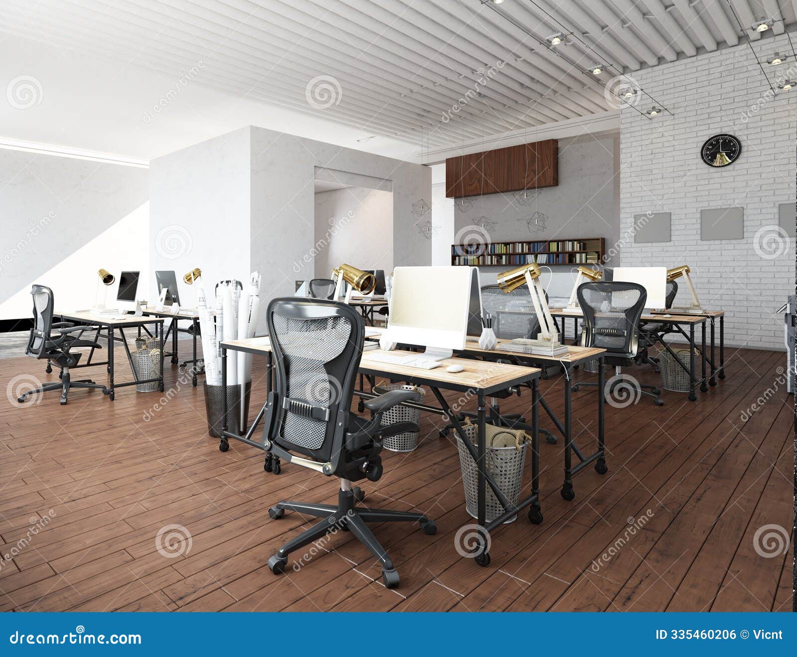 Open, Collaborative Office Space . Stock Illustration - Illustration of ...