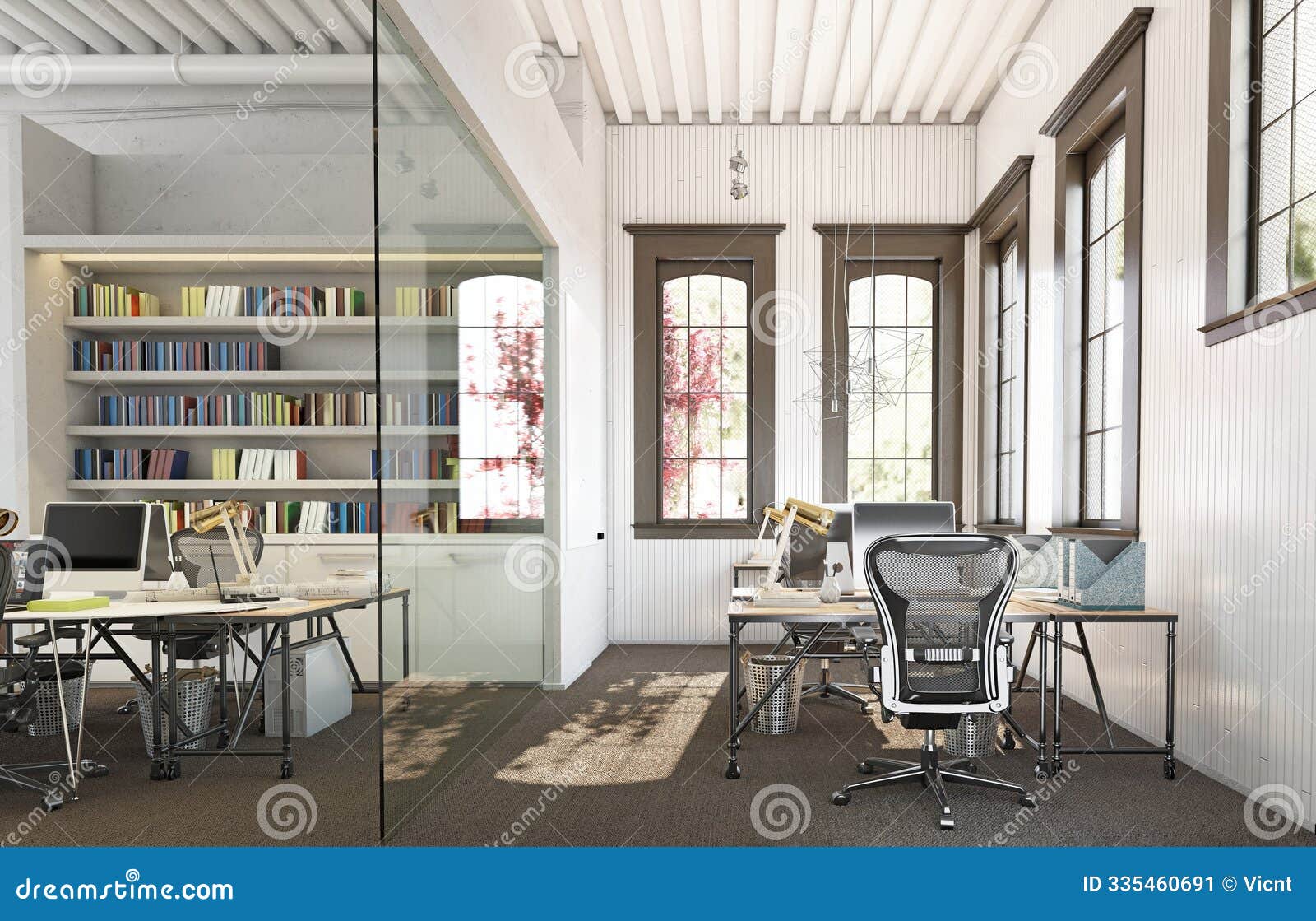 Open, Collaborative Office Space . Stock Illustration - Illustration of ...
