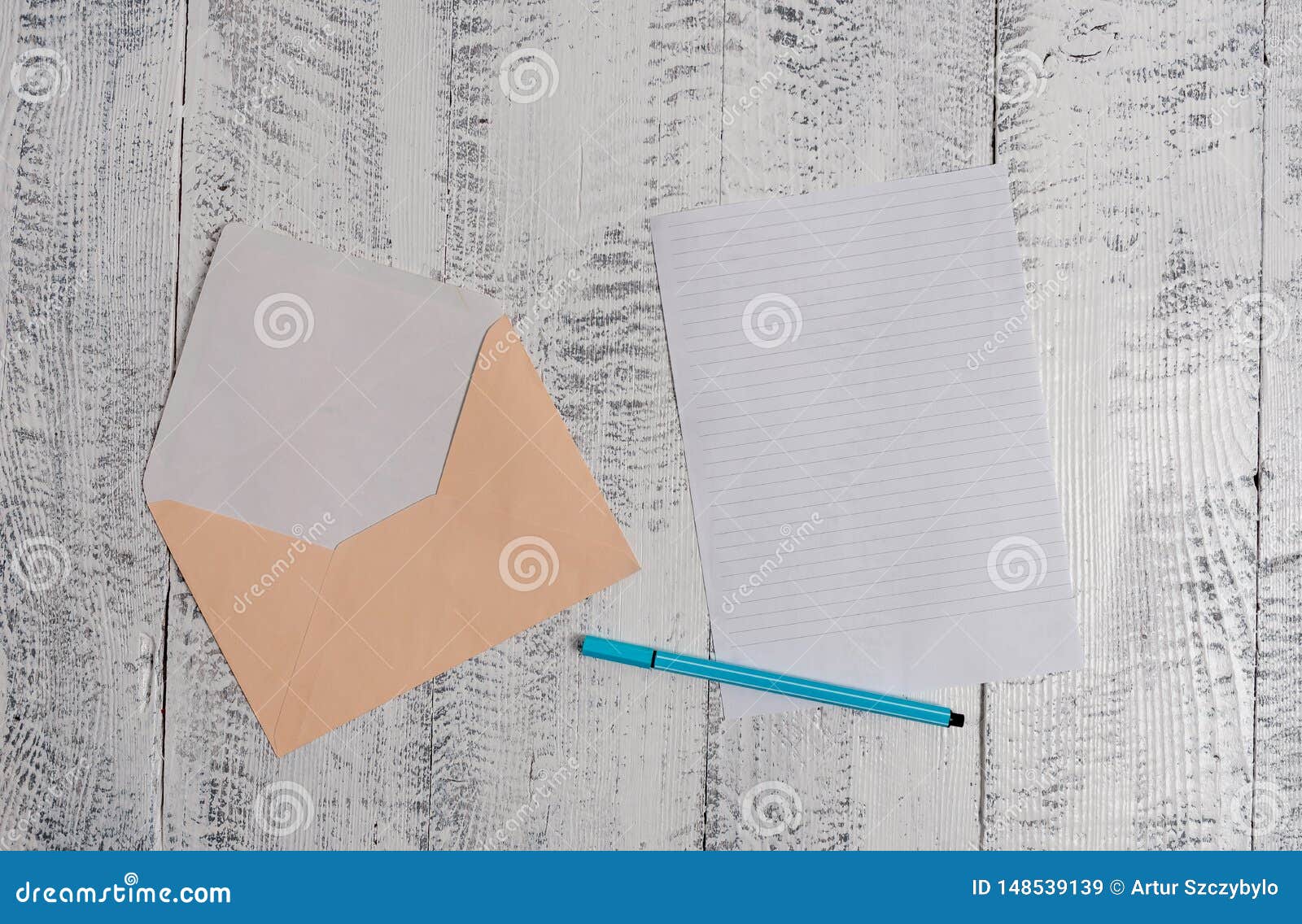 Front View Open Colored Rectangular Envelope Blank Sheet Paper ...