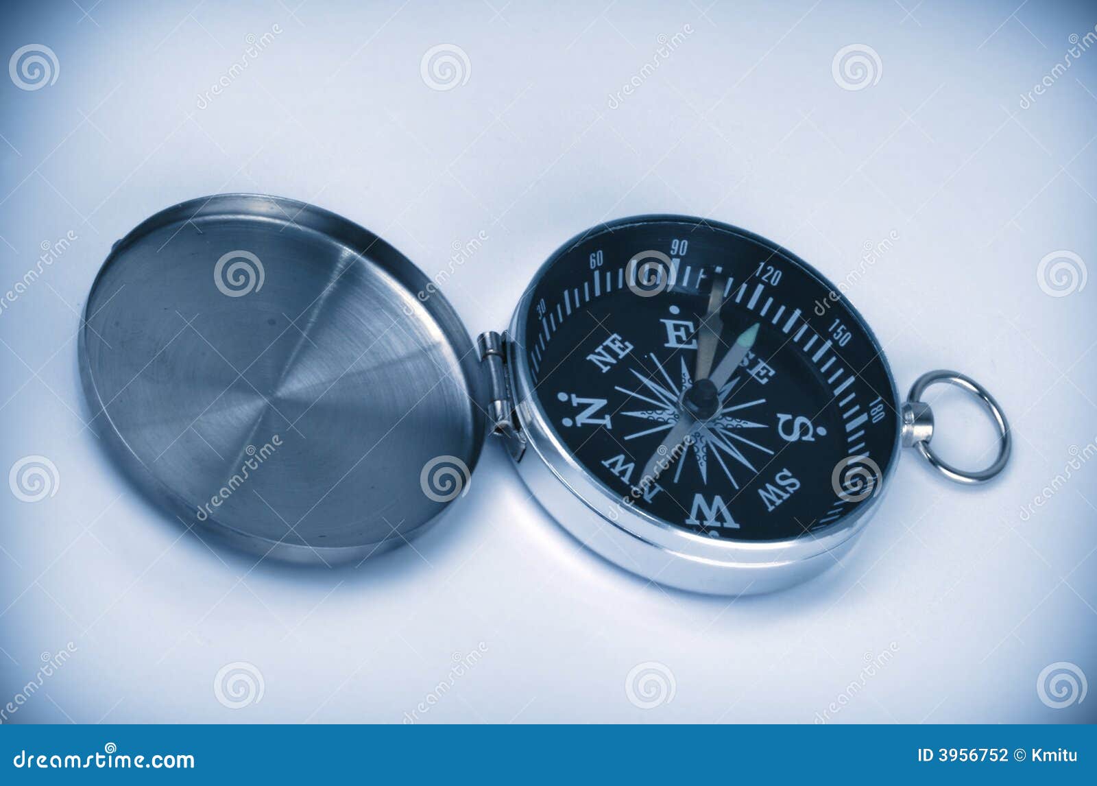 Open compass in blue stock photo. Image of instrument - 3956752