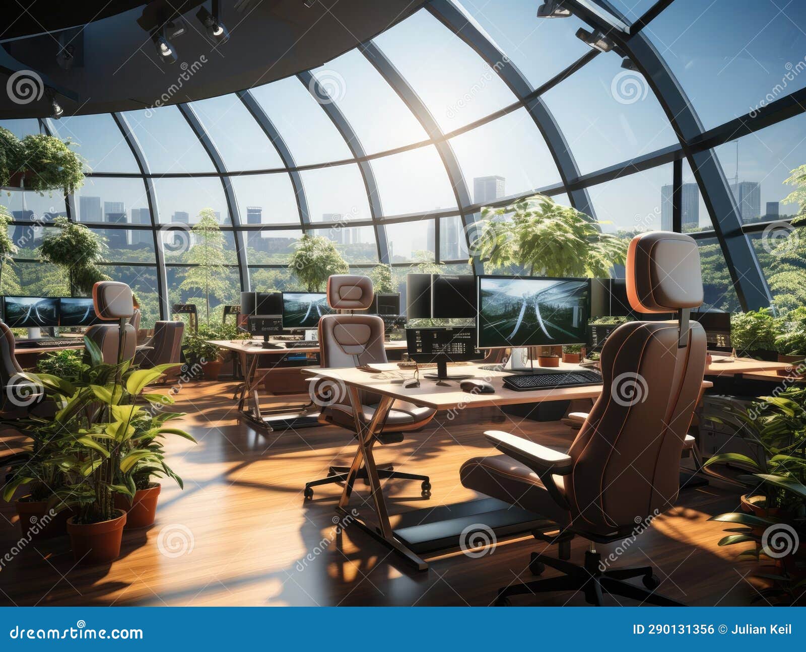 Open Concept Office with Hightech VR Workstations Stock Illustration ...